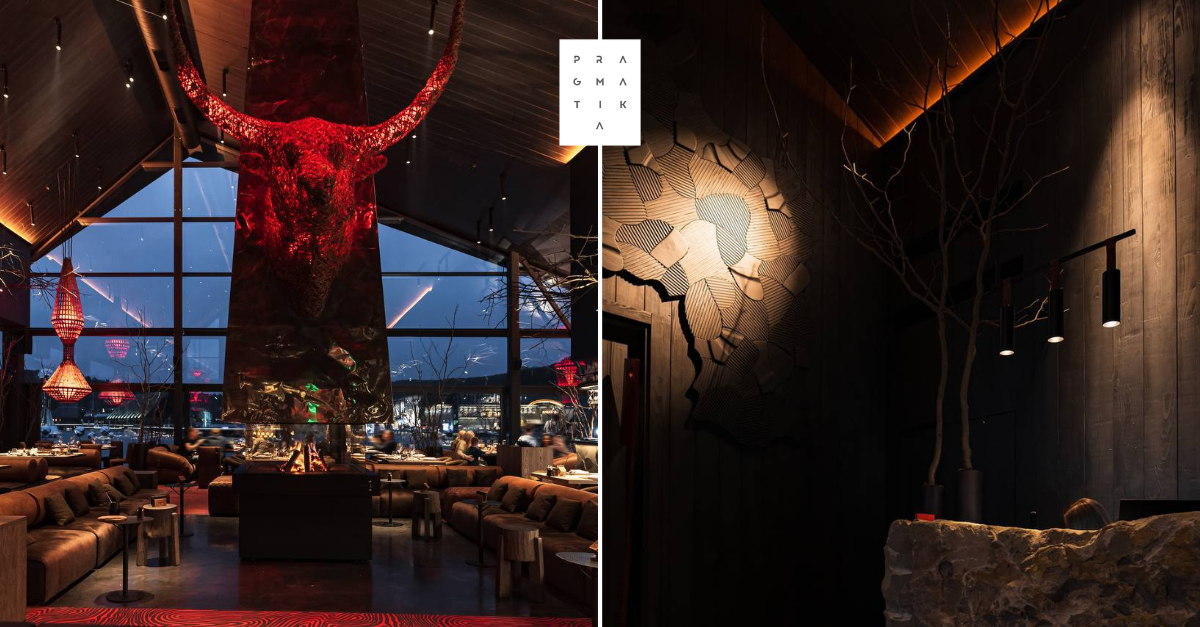 Shades and illumination of trees: lighting concept of restaurant "Myaso ...