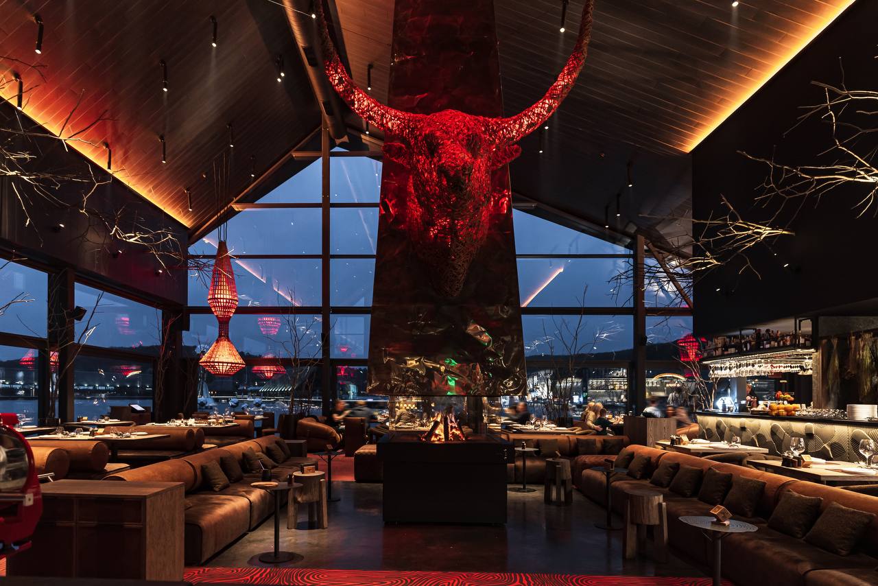 Shades and illumination of trees: lighting concept of restaurant "Myaso ...